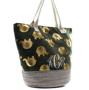 Bags | Ivory Canvasstraw Elephant Tote Bagweekender | Poshmark